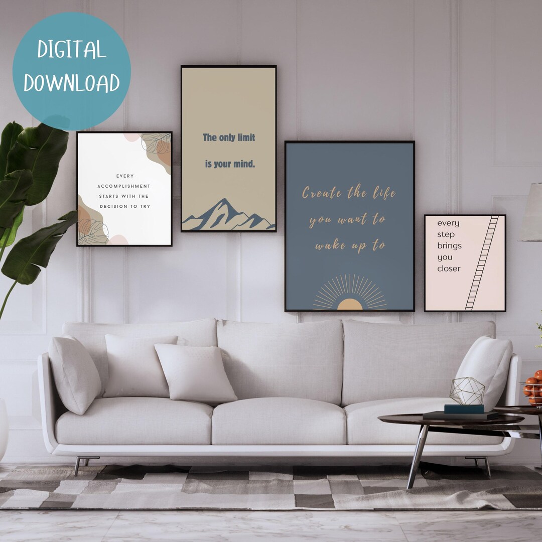 Boho Motivational Office Poster Set, Inspiring Wall Art for Home Office ...