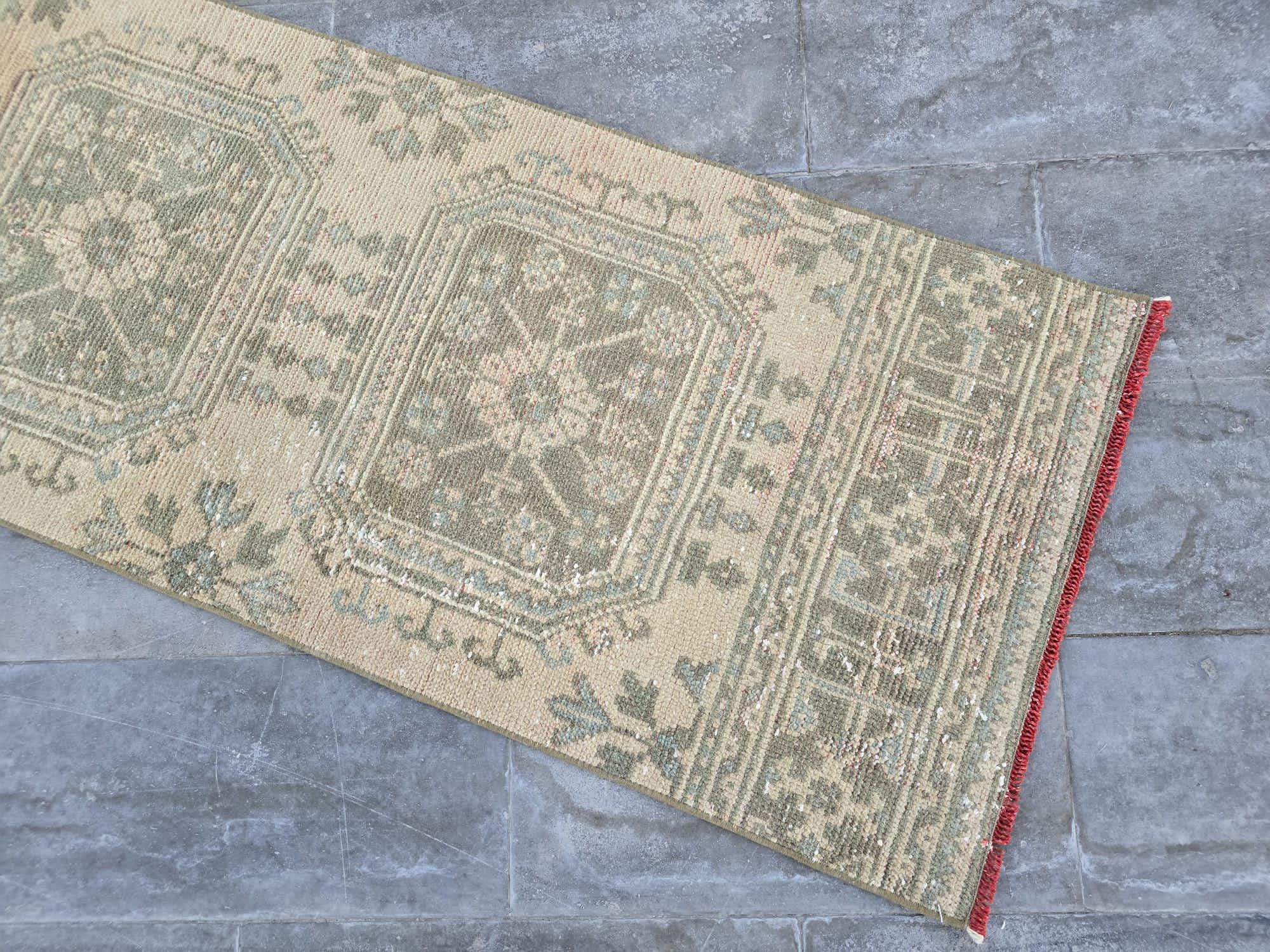 2'5" X 20'4" Muted Runner Rug Extra Long Rug Runner Faded Yellow Green ...