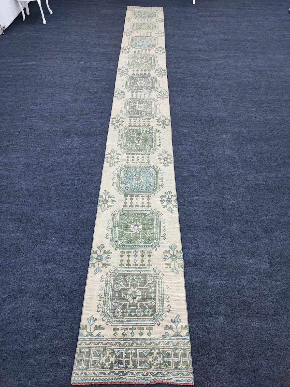 2'4 X 22' Faded Green Handmade Extra Long Runner 2x22, Beige Handwoven ...