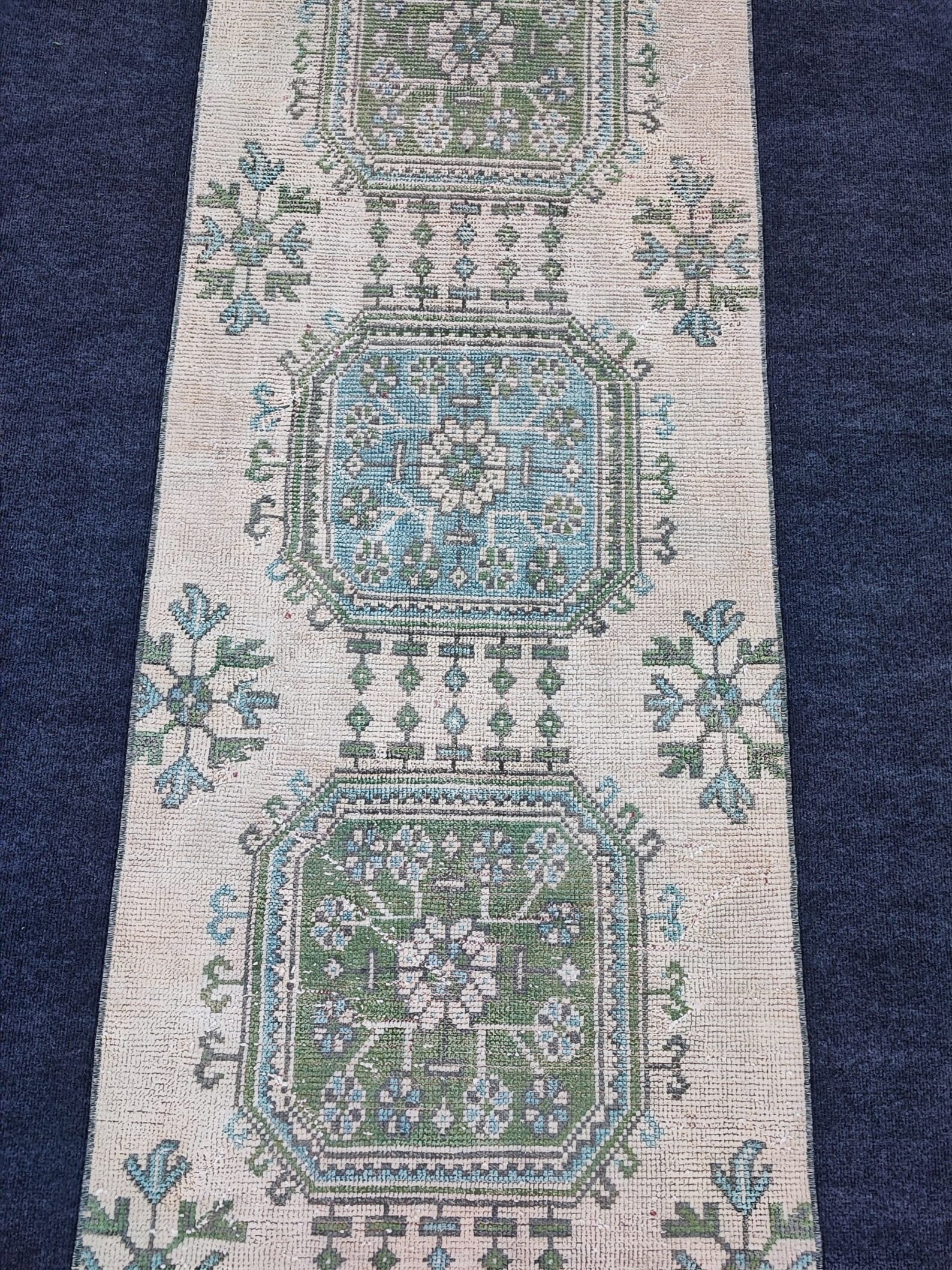2'4 X 22' Faded Green Handmade Extra Long Runner 2x22, Beige Handwoven ...