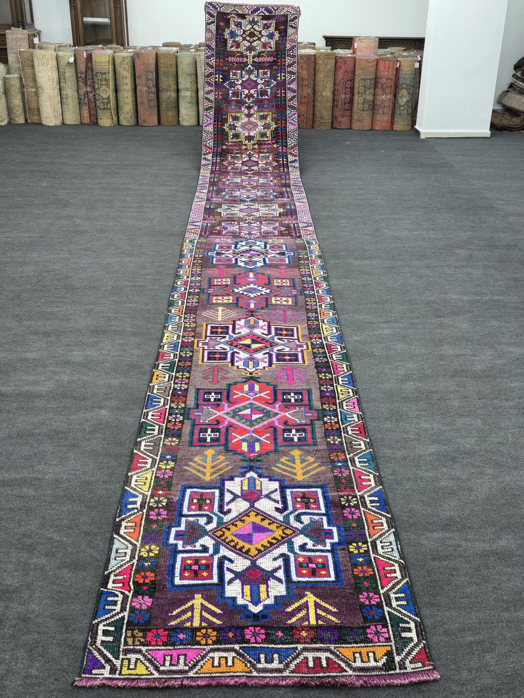 2'11" X 23'7" Extra Long Colorful Rug Runner 3x24 Hand Knotted Purple ...