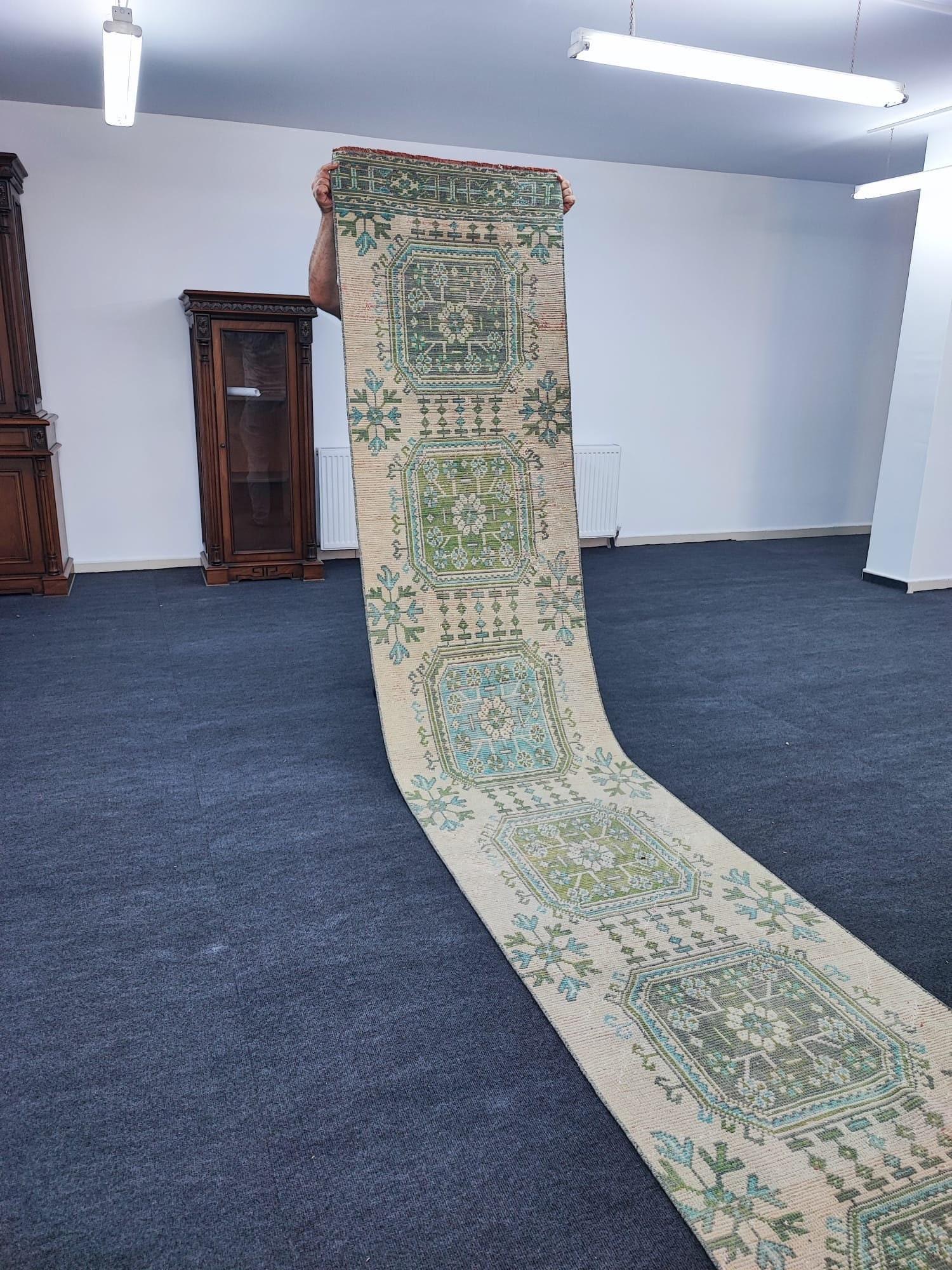 2'4 X 22' Faded Green Handmade Extra Long Runner 2x22, Beige Handwoven ...