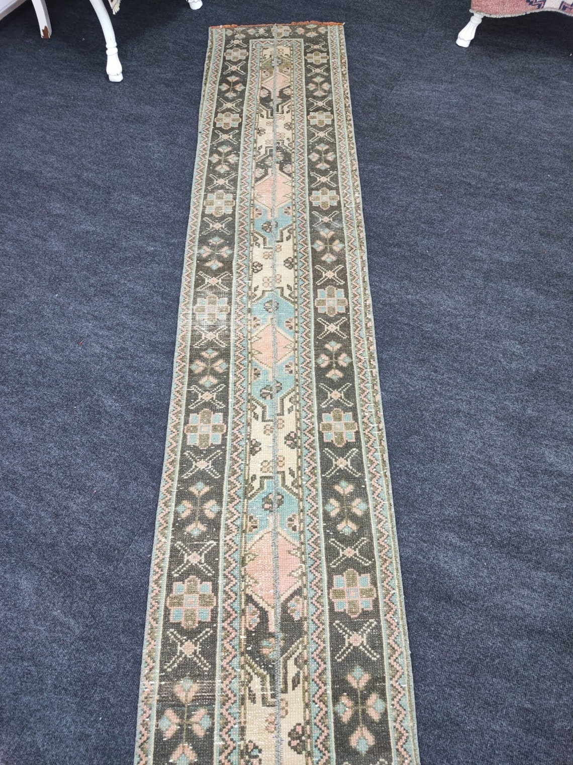 1'8" X 20'4" Handmade Green Extra Narrow and Long Runner 2x20 ...