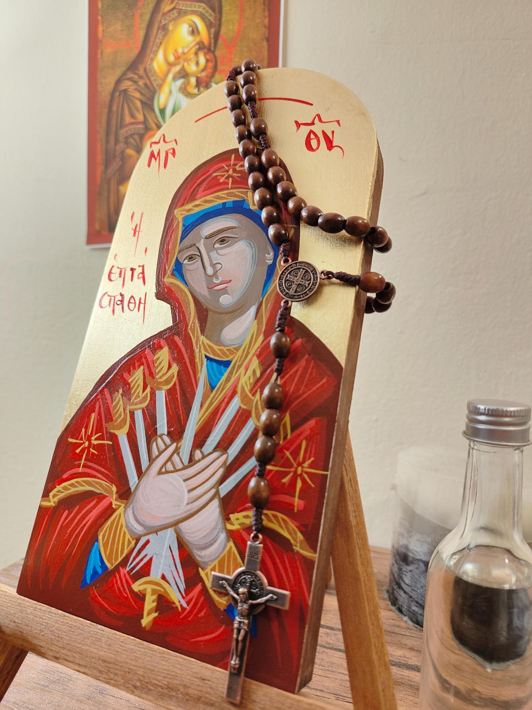 Holy Virgin Mary of the Seven Swords Hand-painted Icon, Christian ...