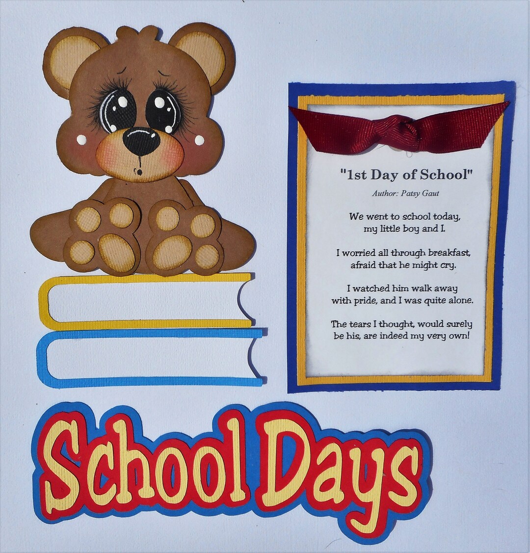 School Bear Paper Piecing Set 4 Cards Scrapbook Pages Handmade Premade ...