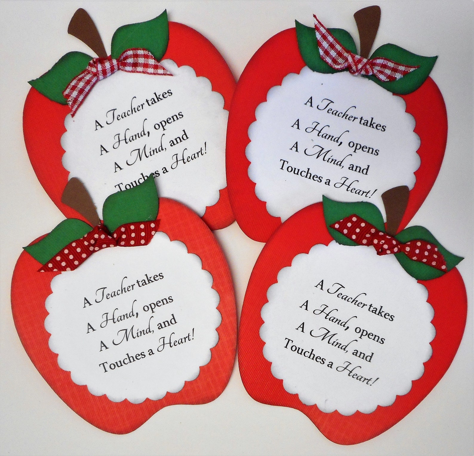 Teacher Appreciation Apple Handmade Tags Set of 4 Embellishment Die Cut ...