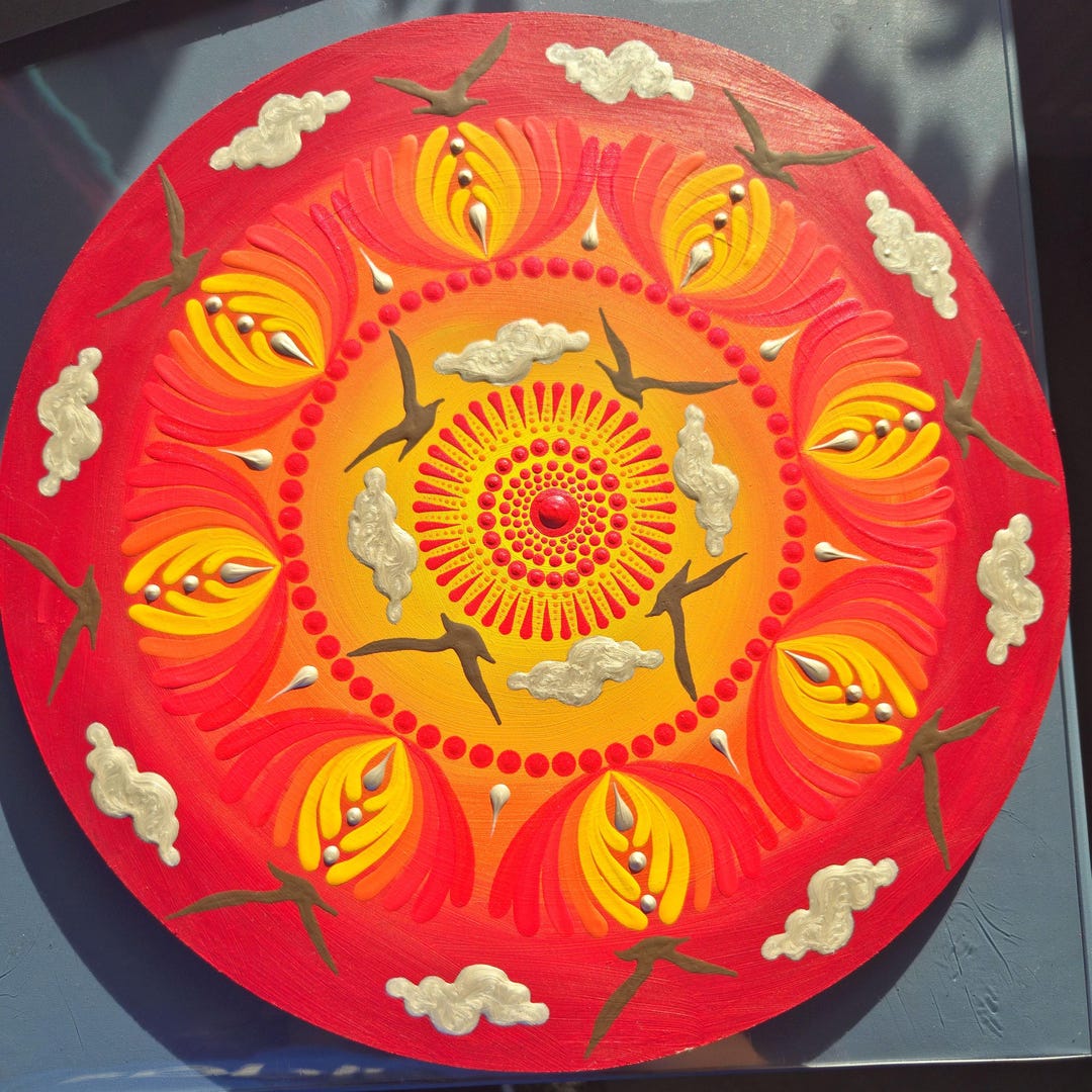 Handmade Mandala With Birds and Clouds - Etsy