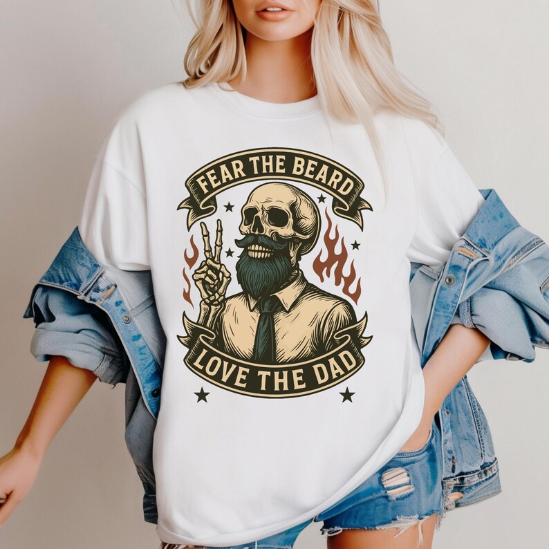 Fear the Beard PNG | Skeleton Dad Sublimation Design | Retro Father’s ...