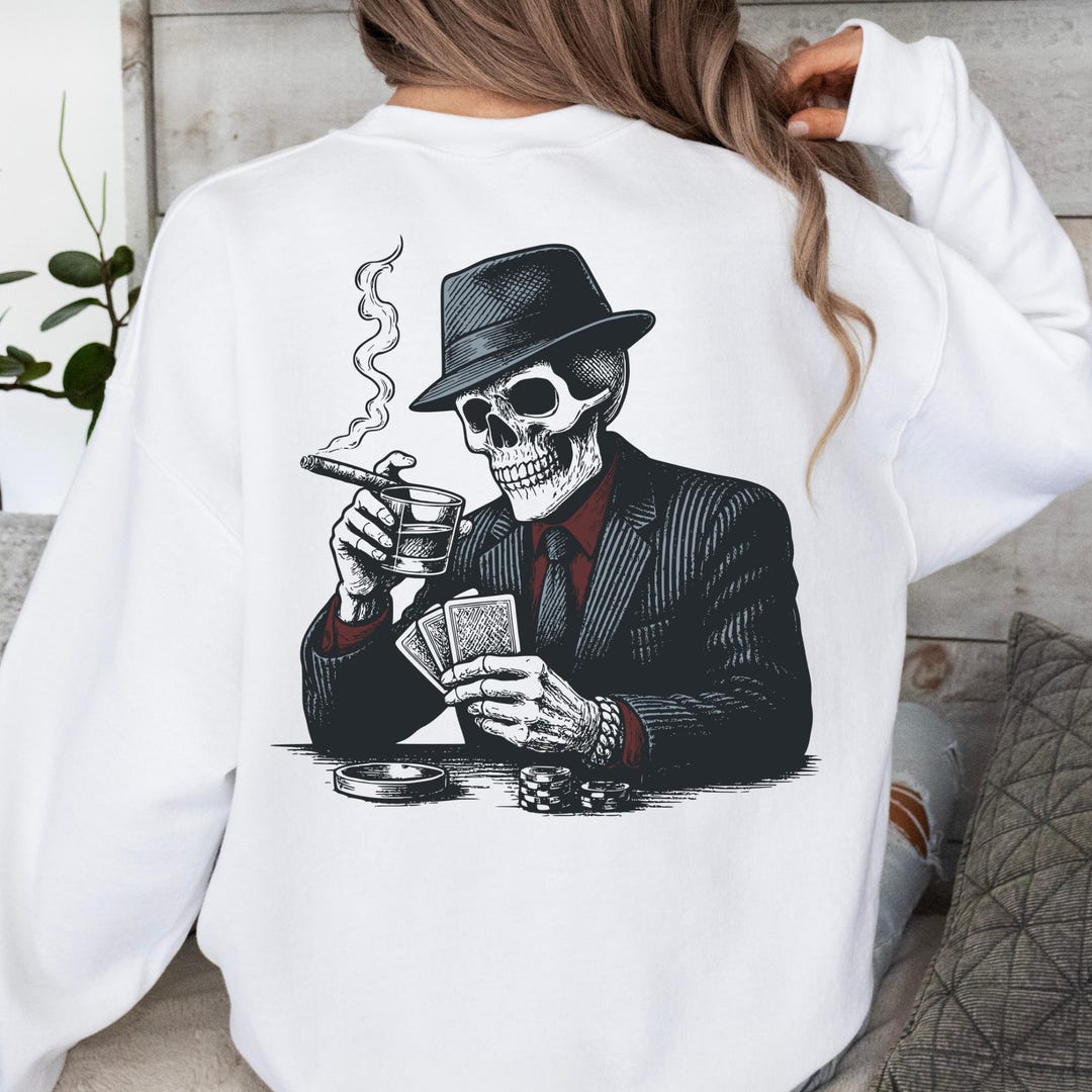 Skeleton Poker Player PNG – Vintage Mafia Skull Art – Gangster Card ...