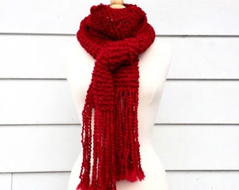 Red Knitted Scarf - Etsy