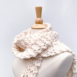 Cream Knit Skinny Scarf Long Skinny Scarf Long Scarf With Fringe Chunky ...