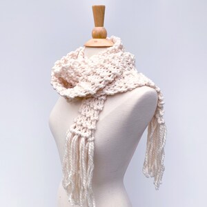 Cream Knit Skinny Scarf Long Skinny Scarf Long Scarf With Fringe Chunky ...