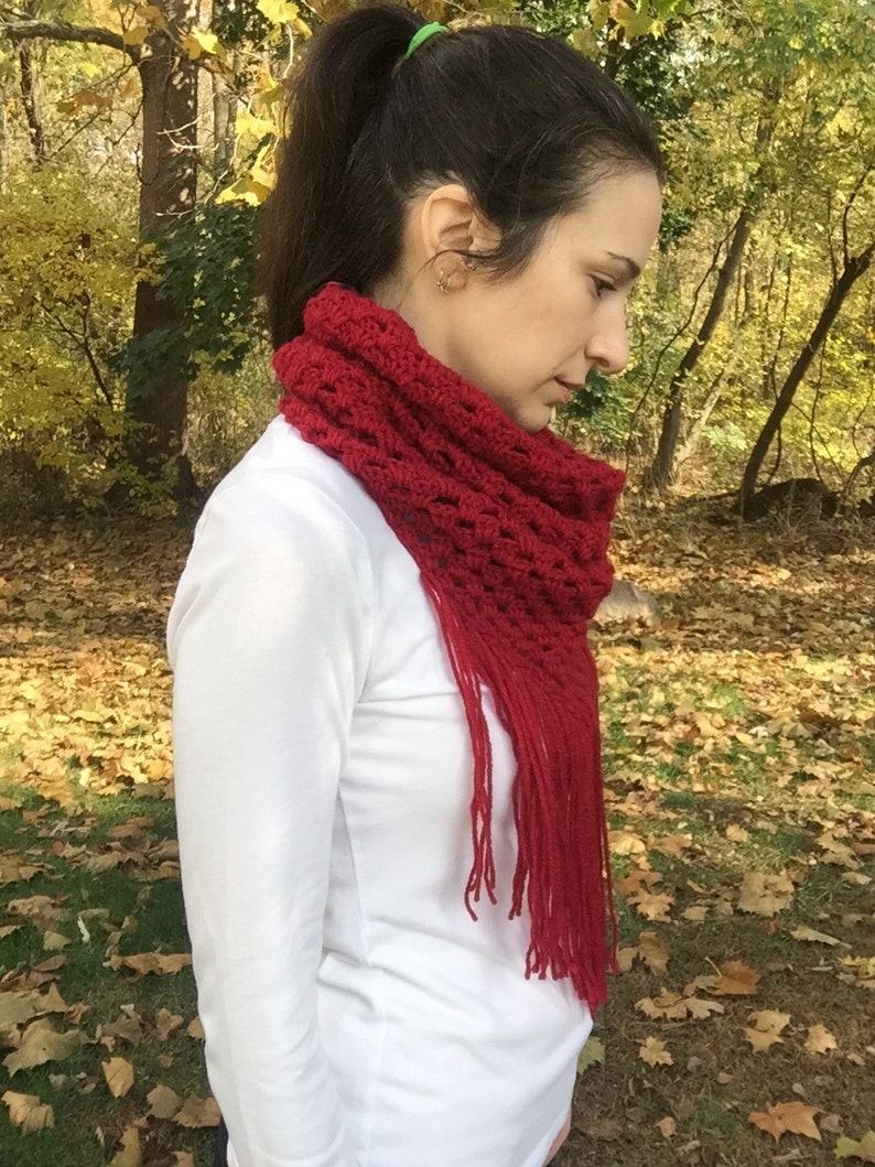 Red Triangle Scarf With Fringe Red Crochet Cowl Scarf - Etsy
