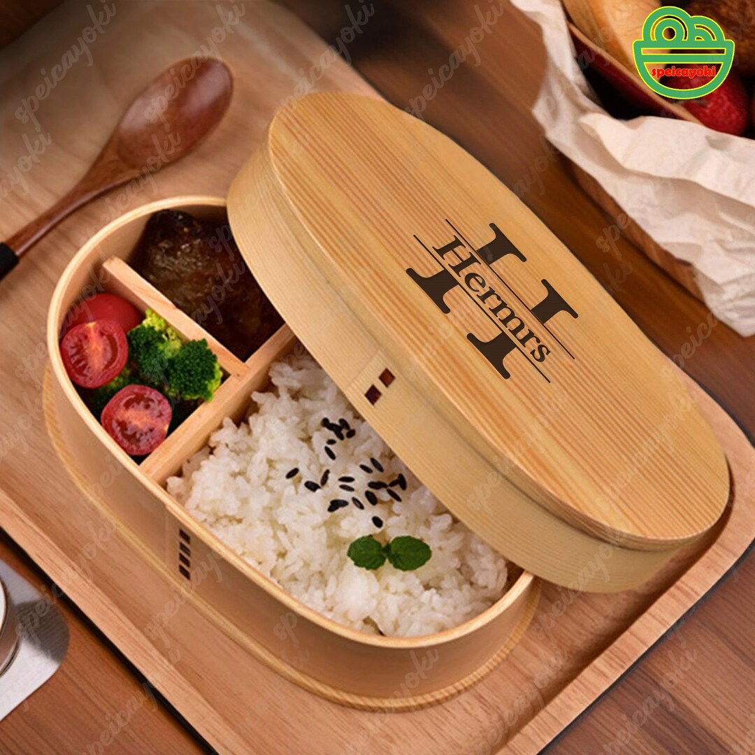 Custom Wooden Japan Bento Box, Engrave Initial Name Outdoor Bento Box,double Layered Bento ...