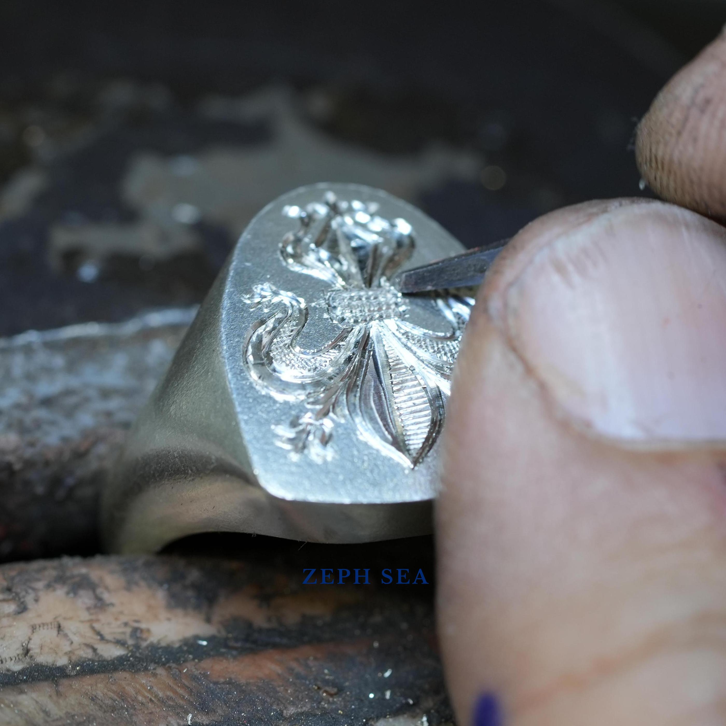 Gold Engraved Signet Ring, Handmade Signet Ring. Hand Engraved ...