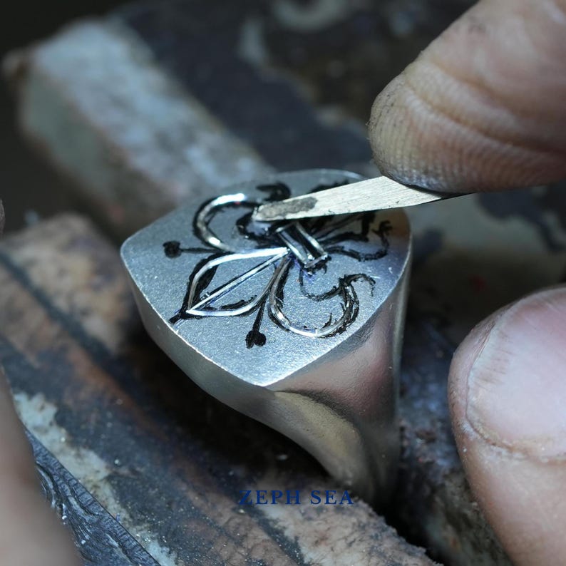 Gold Engraved Signet Ring, Handmade Signet Ring. Hand Engraved ...