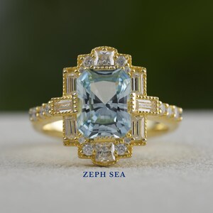 Light Blue Radiant Engagement Ring, Moissanite Solitaire Ring, Blue ...