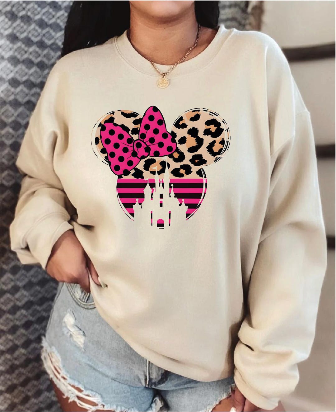 Leopard Print Minnie Mouse Sweatshirt, Cute Disney Mom Sweatshirt ...