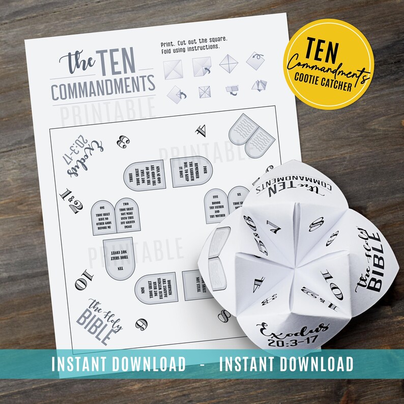 The 10 Commandments Cootie Catcher Printable - Holy Bible Christian - Etsy