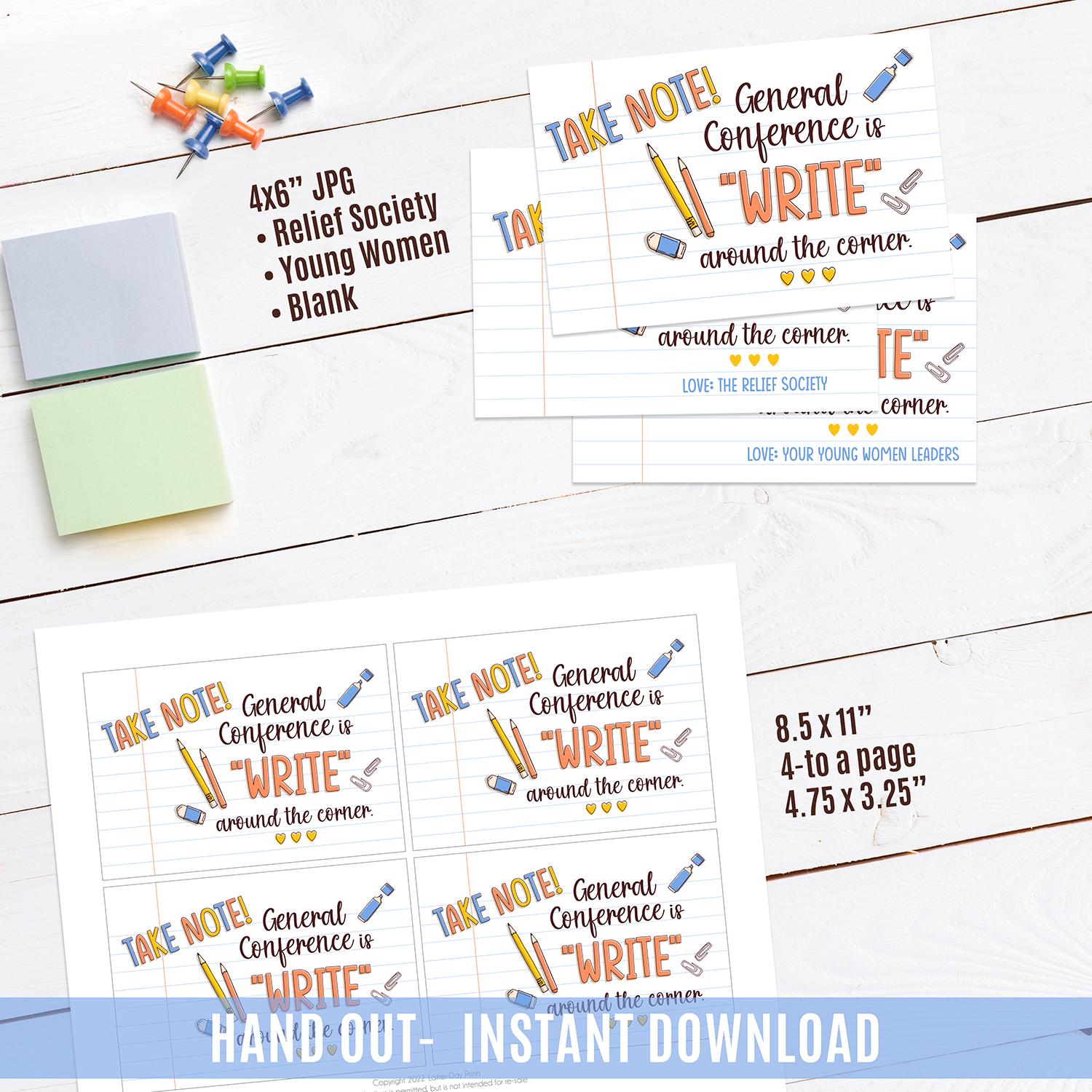 Printable General Conference Reminder | "take Note!" Handout | Instant ...