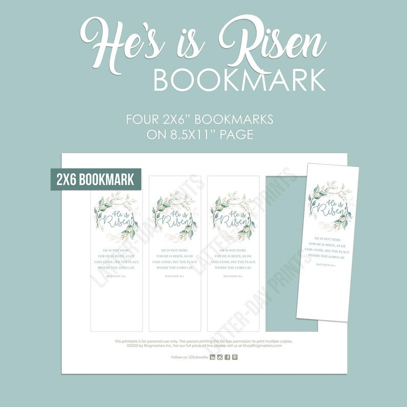 He is Risen - Easter Bookmark - Christ Centered Easter Bookmark - Etsy