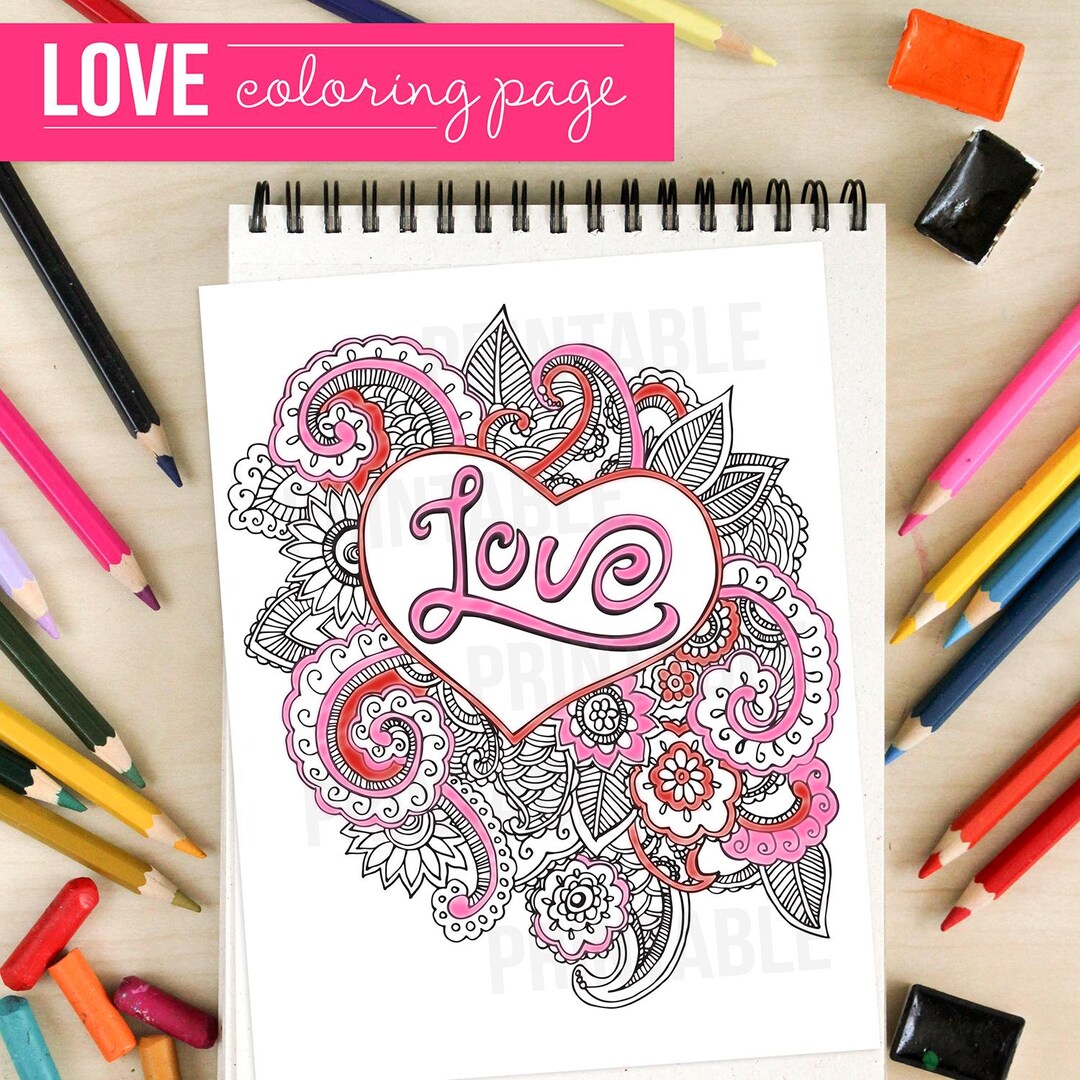 Love Valentines Coloring Page - Printable Coloring Page - Etsy