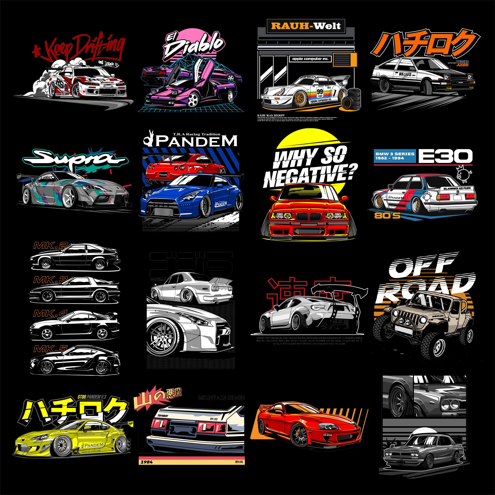 100+ Premium Car T-shirt Design Bundle, JDM Car Print, Unique Design ...