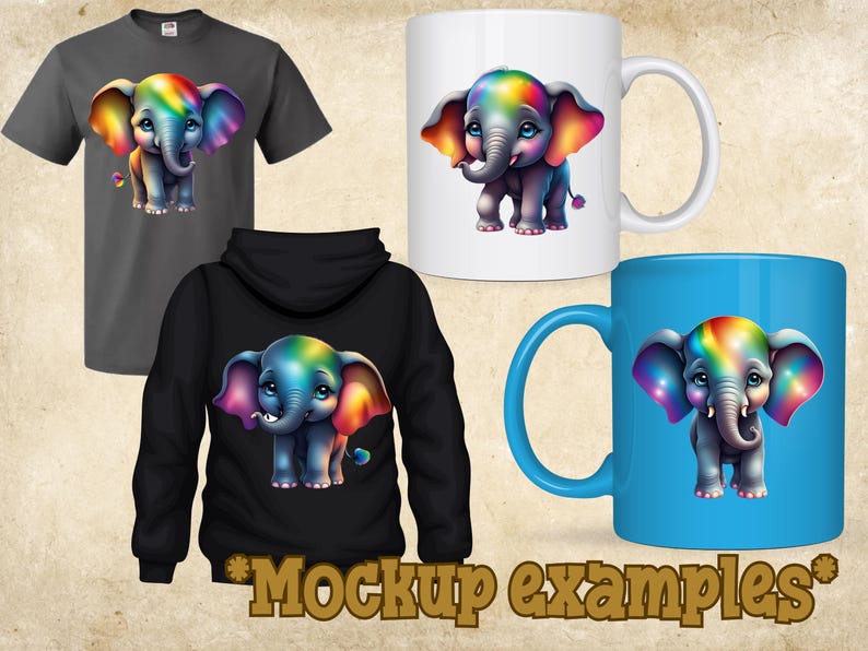 Watercolor Rainbow Elephant Clipart Set, 10 PNG Bundle, 12x12, 300 DPI ...