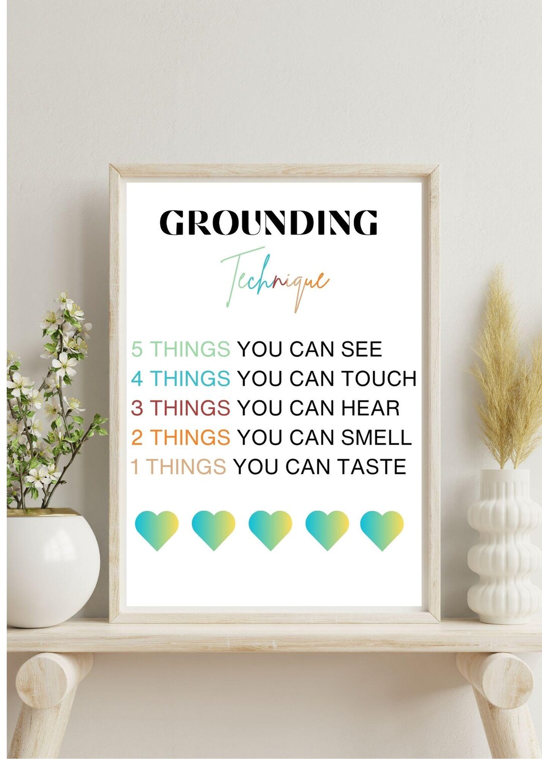 Calm Your Mind: 54321 Grounding Exercise Art for Mental Health Spaces ...