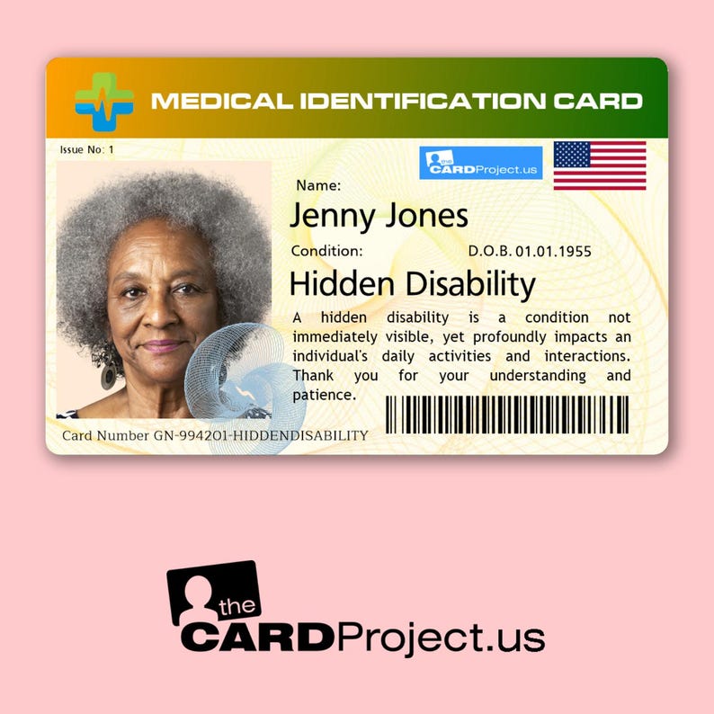 Hidden Disability Medical ID Card With Photo and American Flag ...
