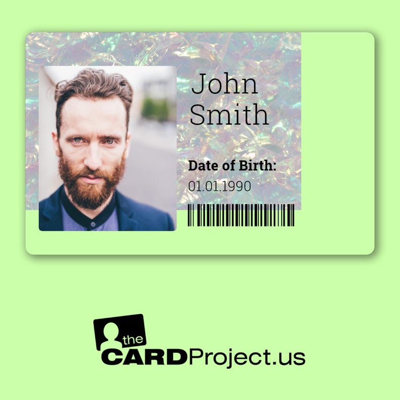 Photo ID Card, Personalized With Name, Date of Birth, and Signature ...