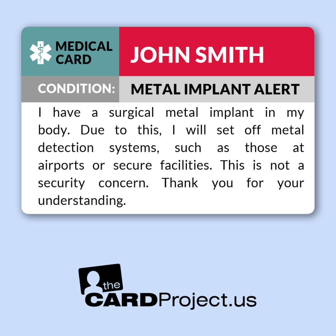 Metal Implant ID Card – Wallet-sized, Biodegradable Plastic, Medical ...