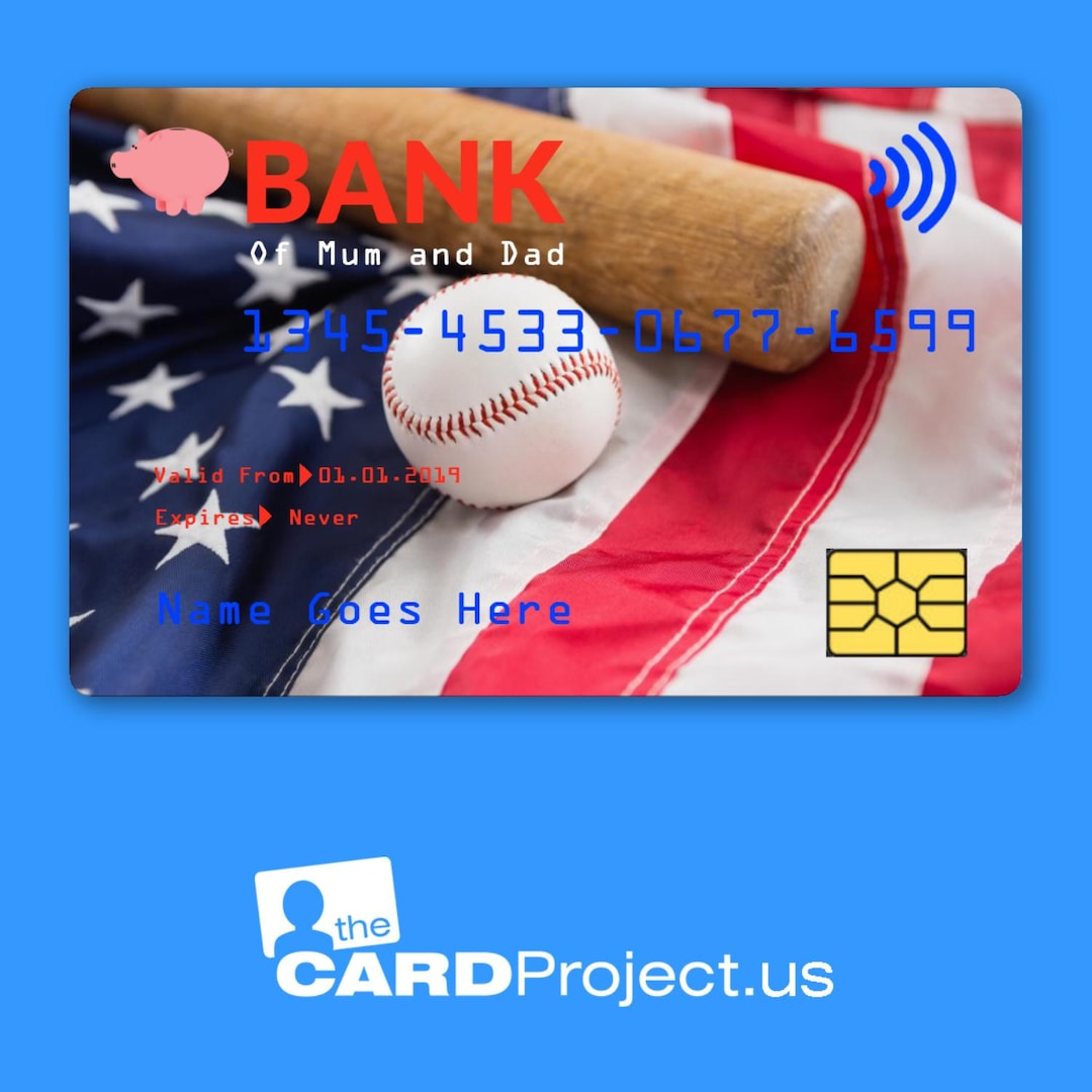 Personalized Kids Baseball Credit Card With American Flag Design | Fun ...