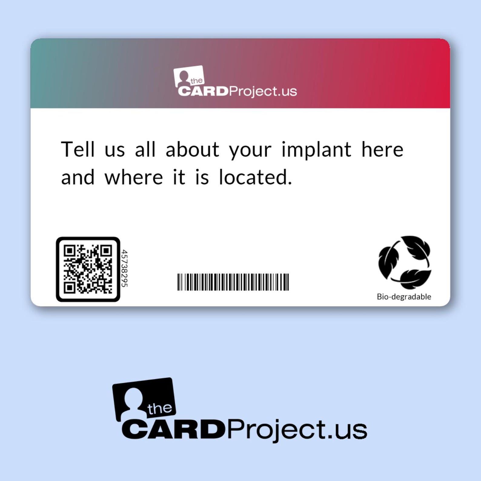 Metal Implant ID Card – Wallet-sized, Biodegradable Plastic, Medical ...