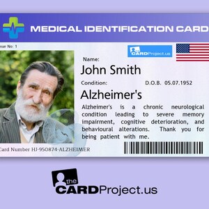 Alzheimer’s ID Card With Photo, Medical Alert & US Flag – Memory Loss ...