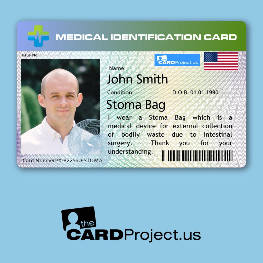 Stoma Bag Personalized Medical ID Card With Photo | Biodegradable Plastic | Travel & Security ...