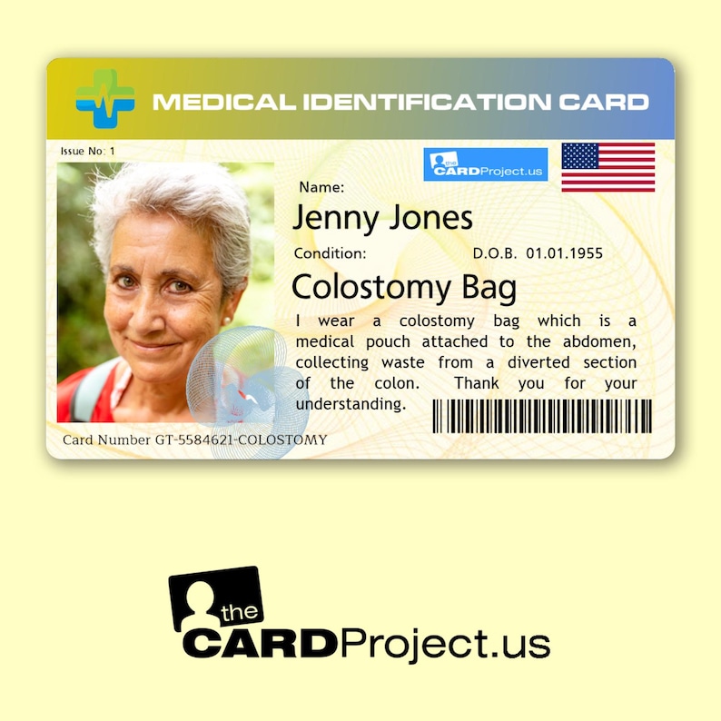 Colostomy Bag Medical ID Card With Photo, Personalized Travel Security ...