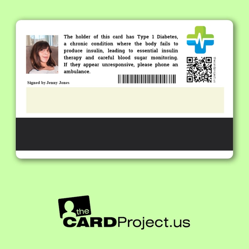 Type 1 Diabetes Medical ID Card With Photo | Biodegradable Plastic ...