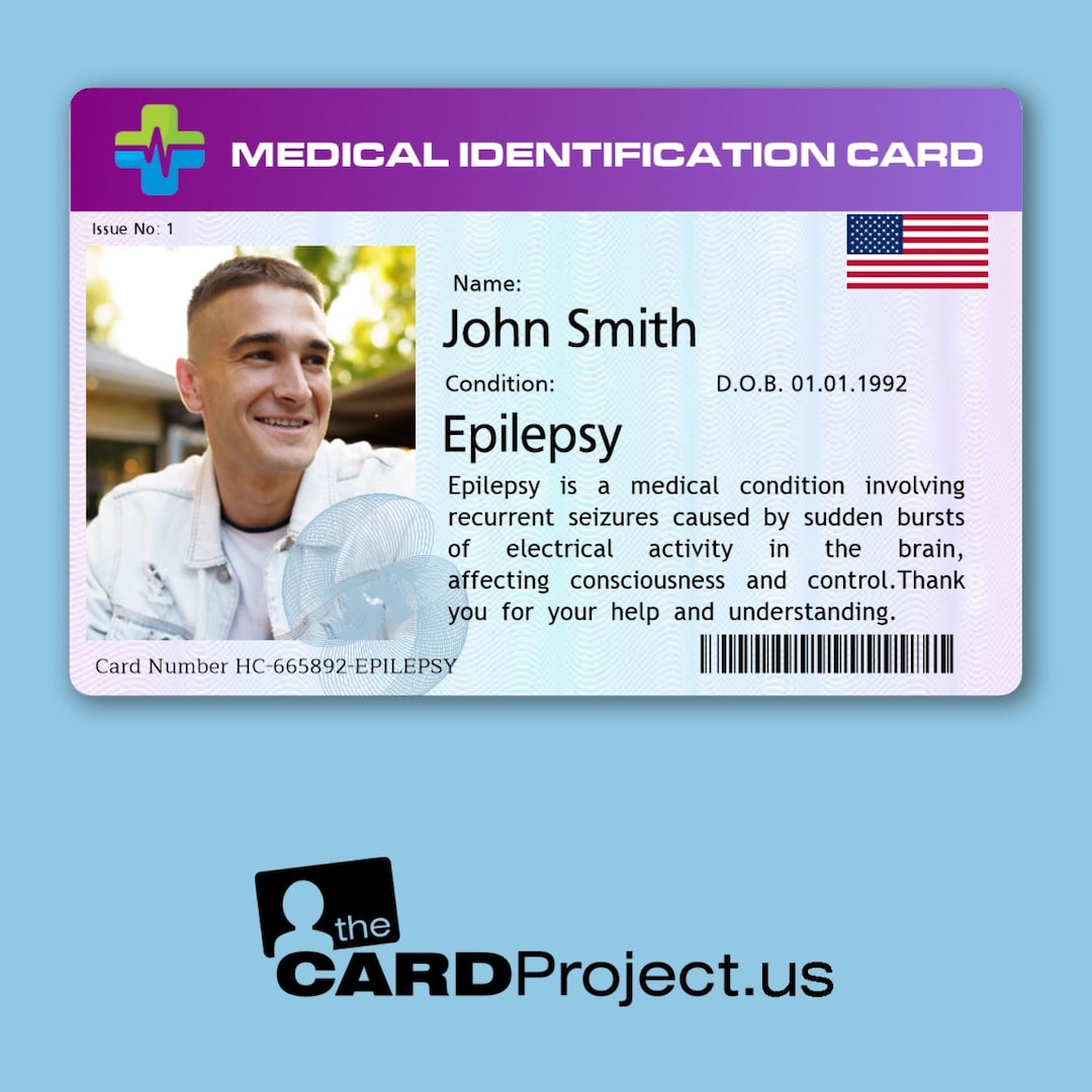 Custom Epilepsy Medical Alert ID Card Emergency Seizure Response ID ...