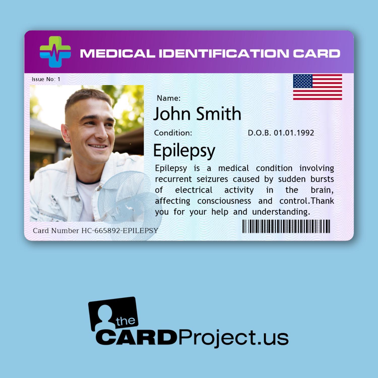 Custom Epilepsy Medical Alert ID Card Emergency Seizure Response ID ...