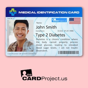 Type 2 Diabetes Medical ID Card With Photo | Emergency Diabetic Alert ...