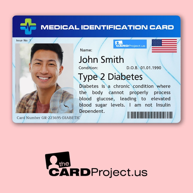Type 2 Diabetes Medical ID Card With Photo | Emergency Diabetic Alert ...