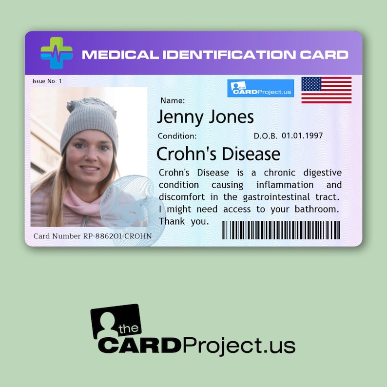 Crohn's Disease Medical ID Card | Restroom Access Support | Emergency ...