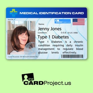 Type 1 Diabetes Medical ID Card With Photo | Biodegradable Plastic ...