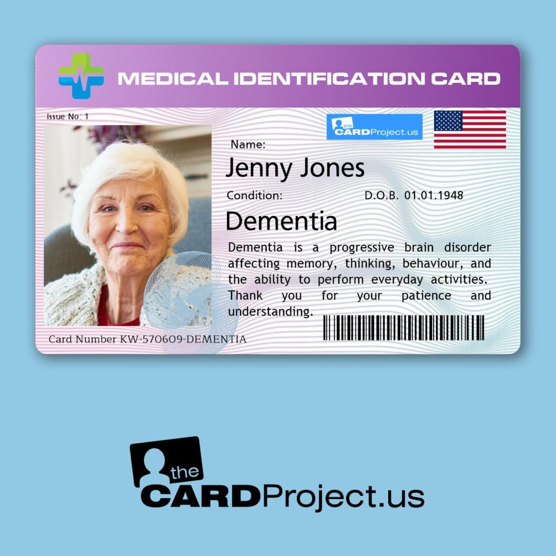 Dementia Medical ID Card With Photo and Signature Strip - Personalized ...