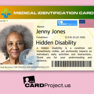 Hidden Disability Medical ID Card With Photo and American Flag ...