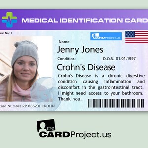 Crohn's Disease Medical ID Card | Restroom Access Support | Emergency ...