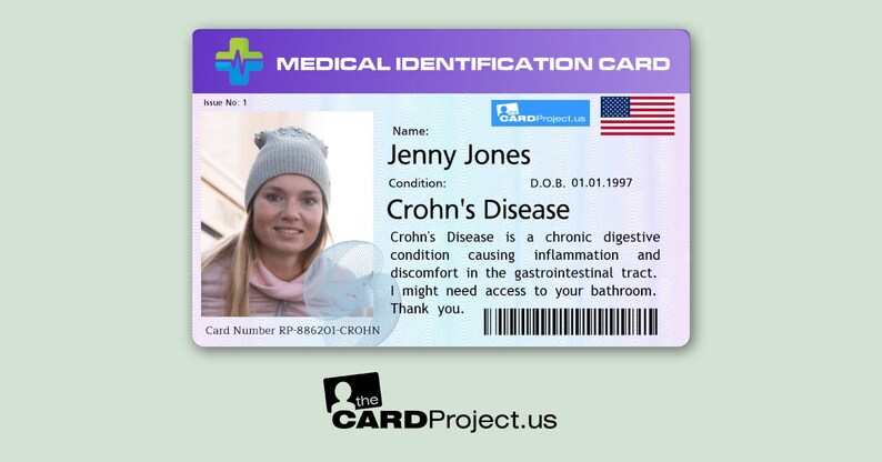 Crohn's Disease Medical ID Card | Restroom Access Support | Emergency ...