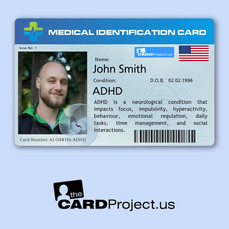 ADHD Personalized Medical ID Card With Photo | Attention Deficit ...