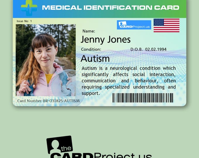 Autism ID Card, Medical Card, Autism Medical Card, Child Autism Card ...
